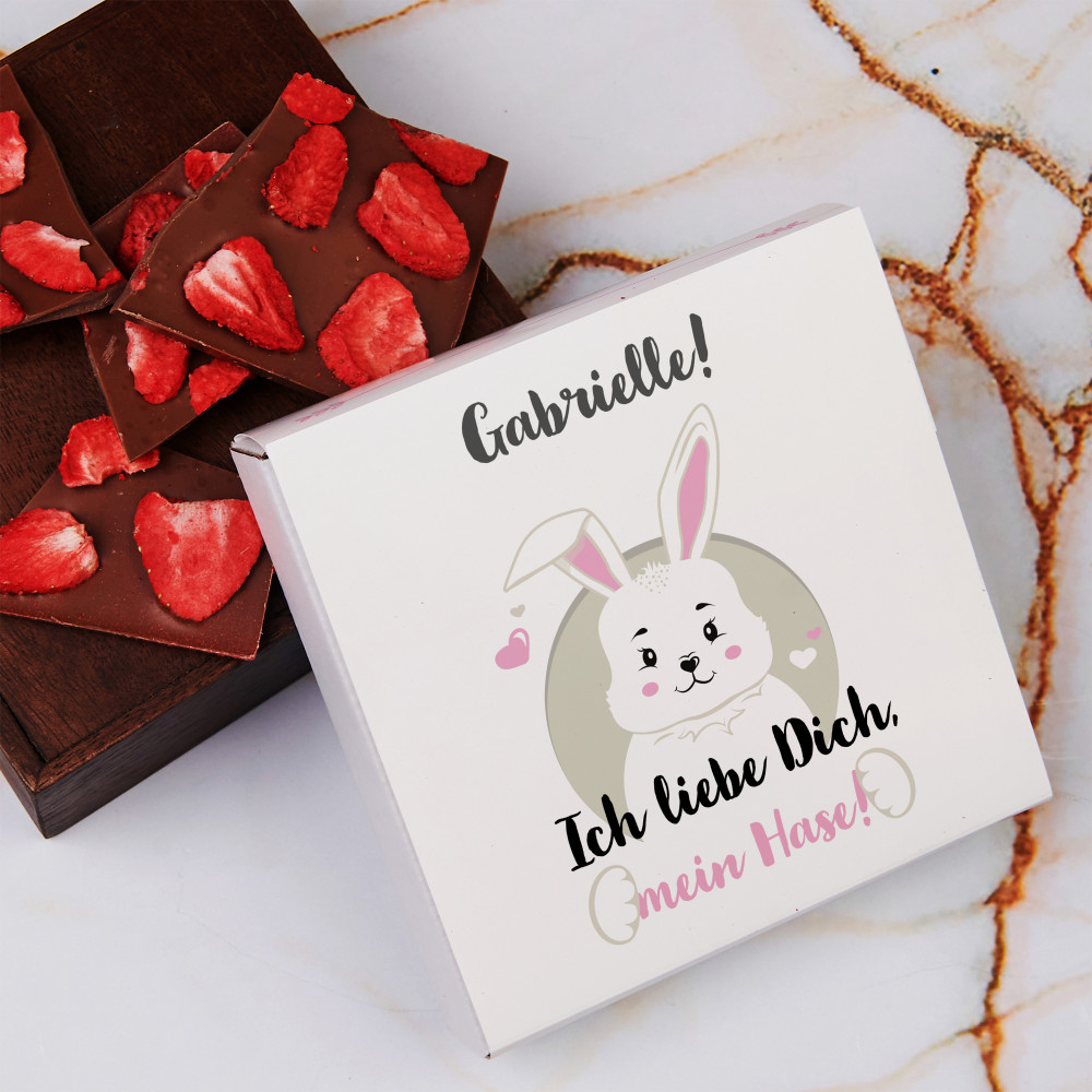 Ich liebe Dich, mein Hase - Schokolade mit Erdbeeren - GeschenkSpeziell.de