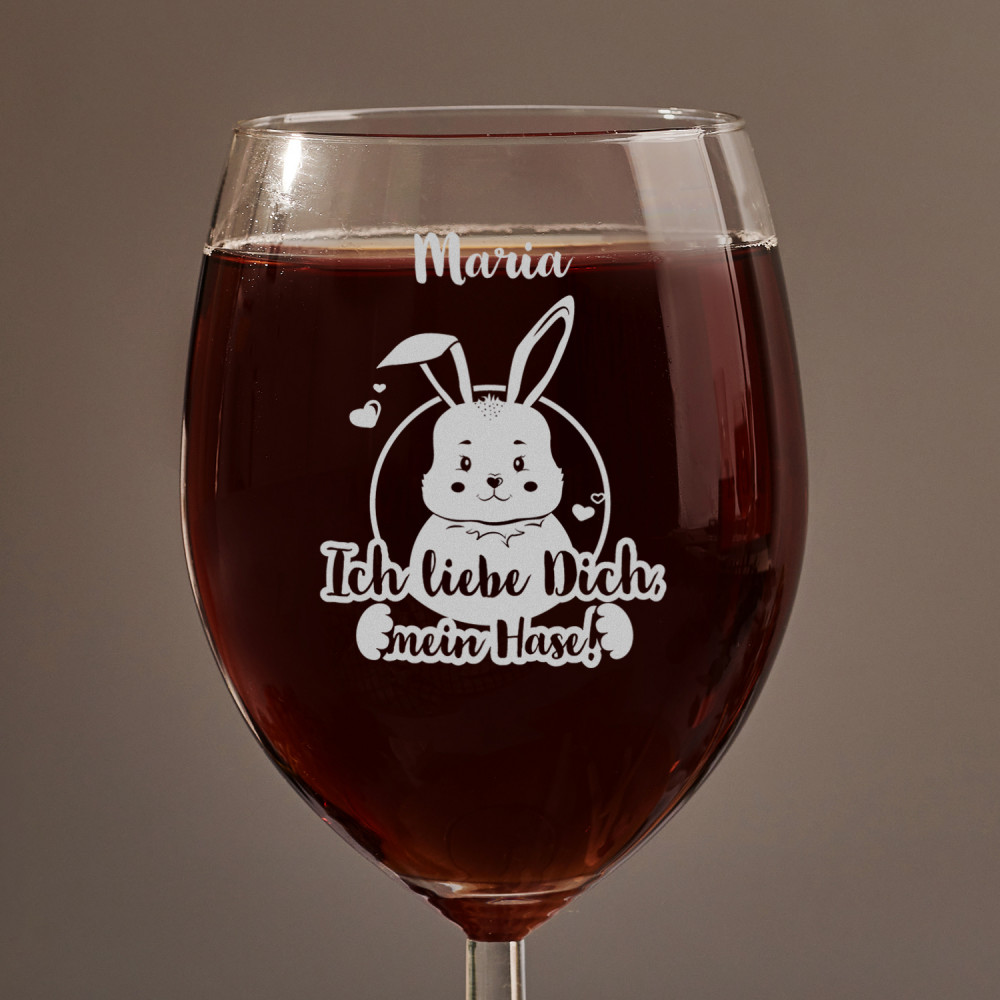 Ich liebe Dich, Mein Hase - Weinglas mit Gravur - GeschenkSpeziell.de